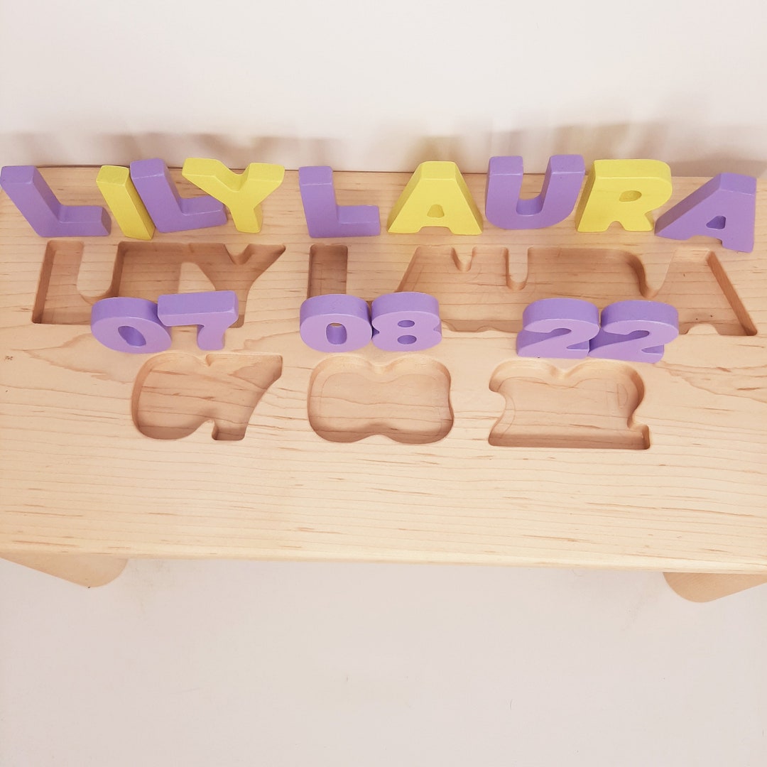 Girls Puzzle Name Bench, Wood Kids Bench Name, Maple Name Puzzle Bench ...