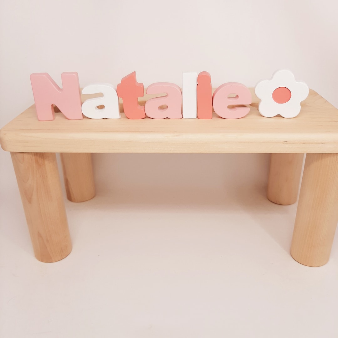 Girls Puzzle Name Bench, Wood Kids Bench Name, Maple Name Puzzle Bench ...