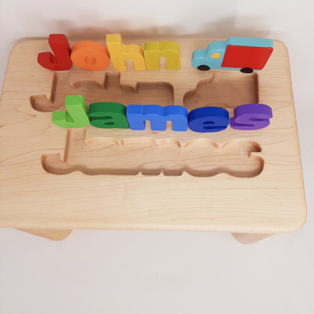 Girls Puzzle Name Bench, Wood Kids Bench Name, Maple Name Puzzle Bench ...