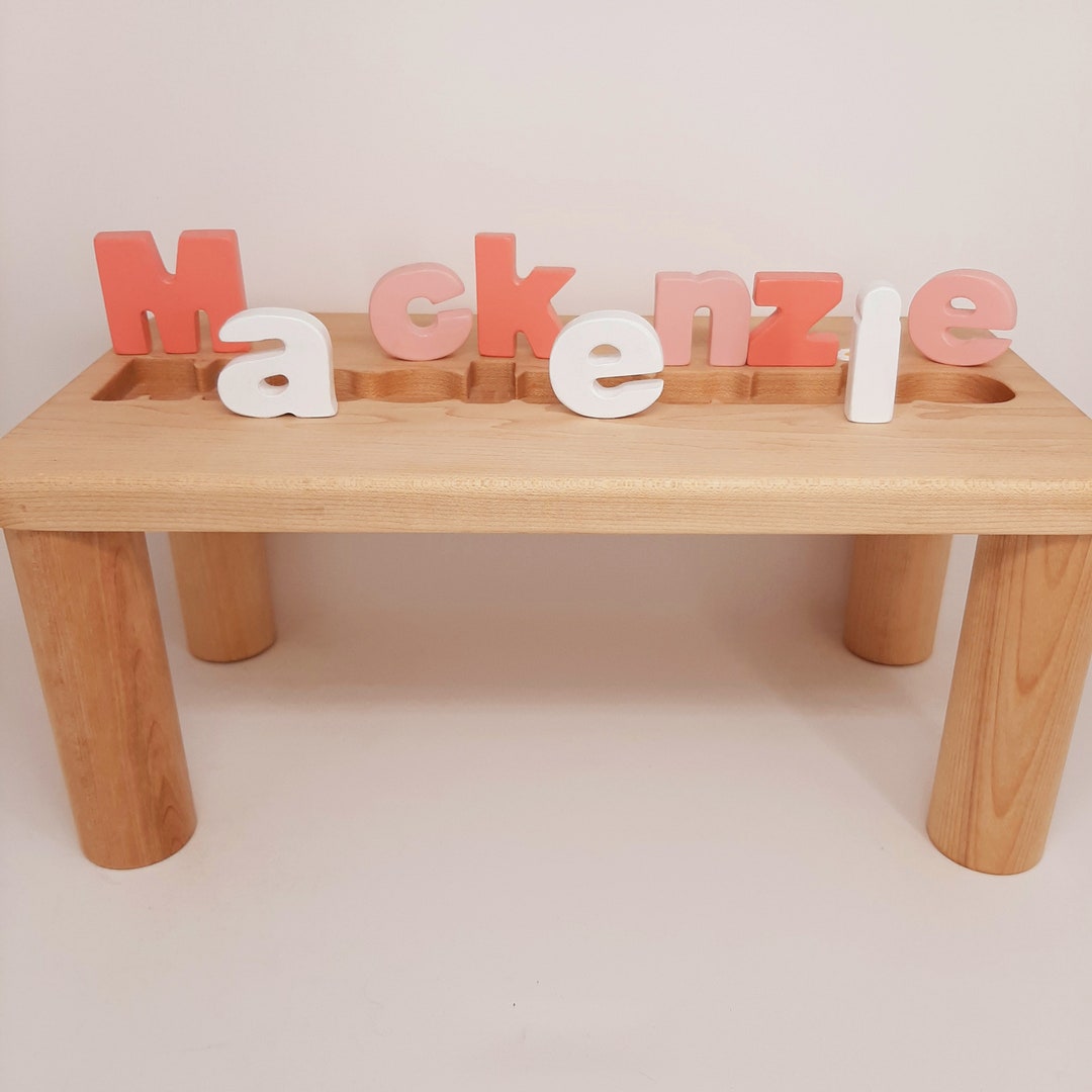 Girls Puzzle Name Bench, Wood Kids Bench Name, Maple Name Puzzle Bench ...