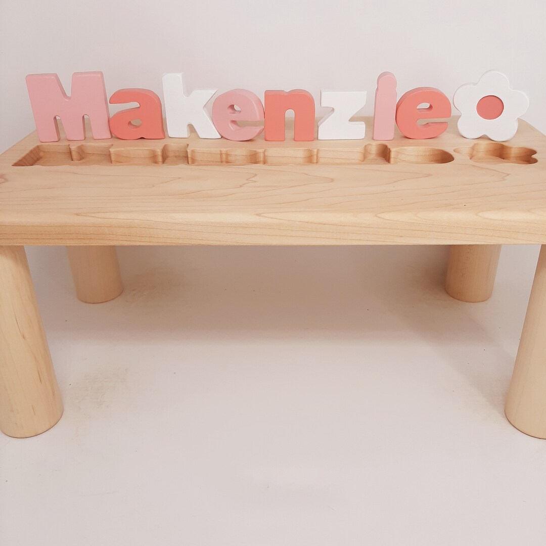 Girls Puzzle Name Bench, Wood Kids Bench Name, Maple Name Puzzle Bench ...