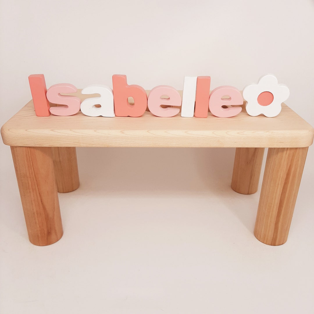 Girls Puzzle Name Bench, Wood Kids Bench Name, Maple Name Puzzle Bench ...