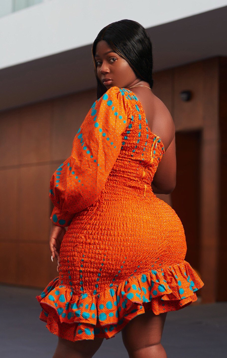 African Midi Dress Long Sleeves One Shoulder African Clothing for Women ...