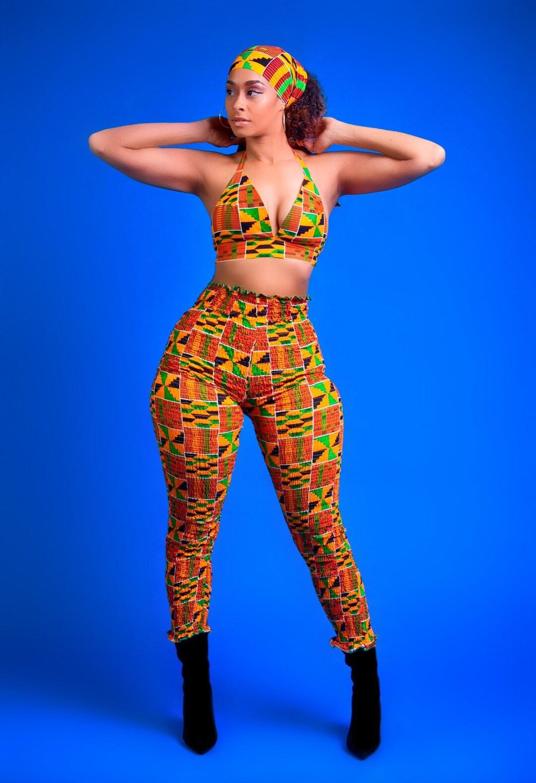 Kabibi Set Kente Two Piece Hater Crop Top African Clothing African Two Piece Leggings High Waist ...