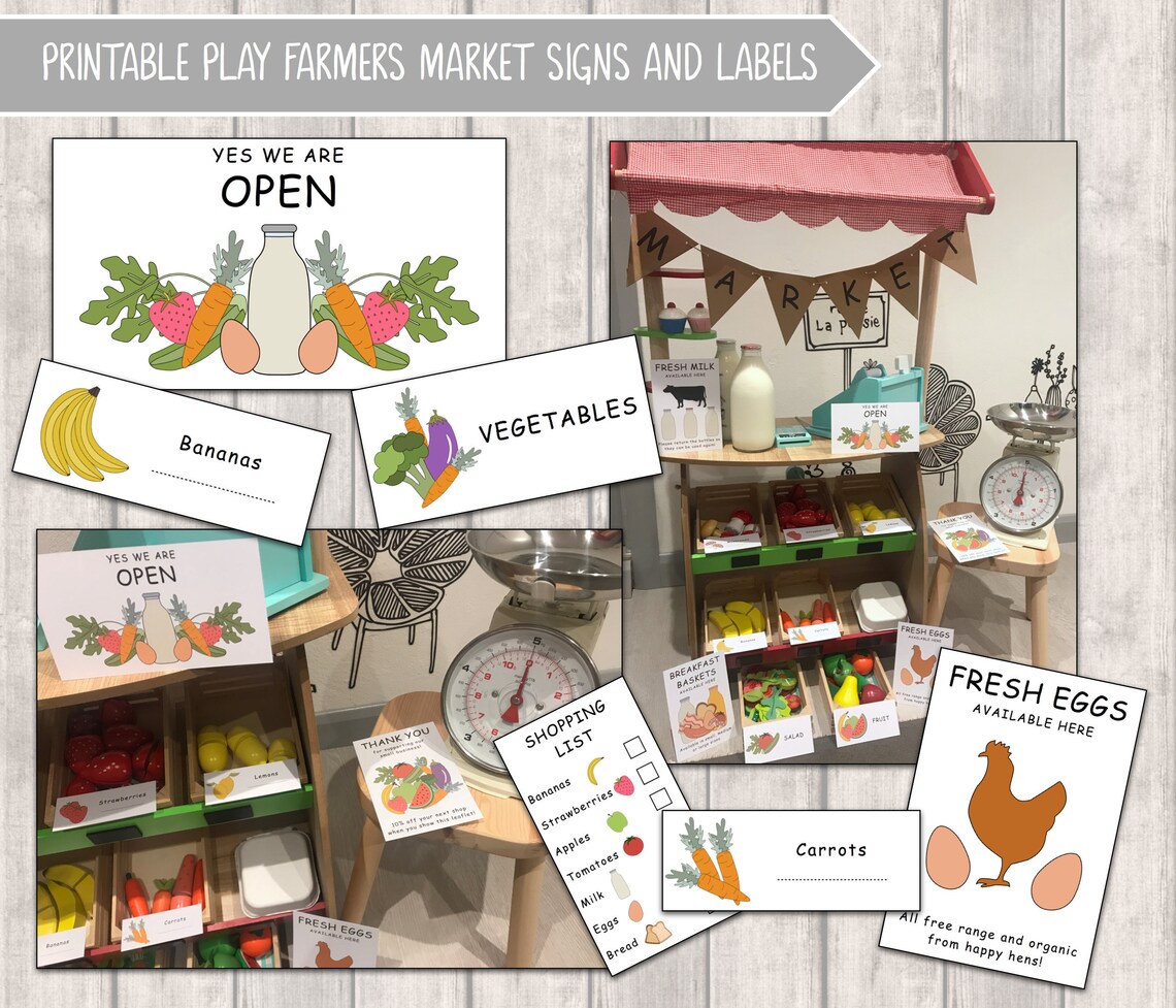 Printable Farmers Market Pretend Play Signs Labels Shopping | Etsy