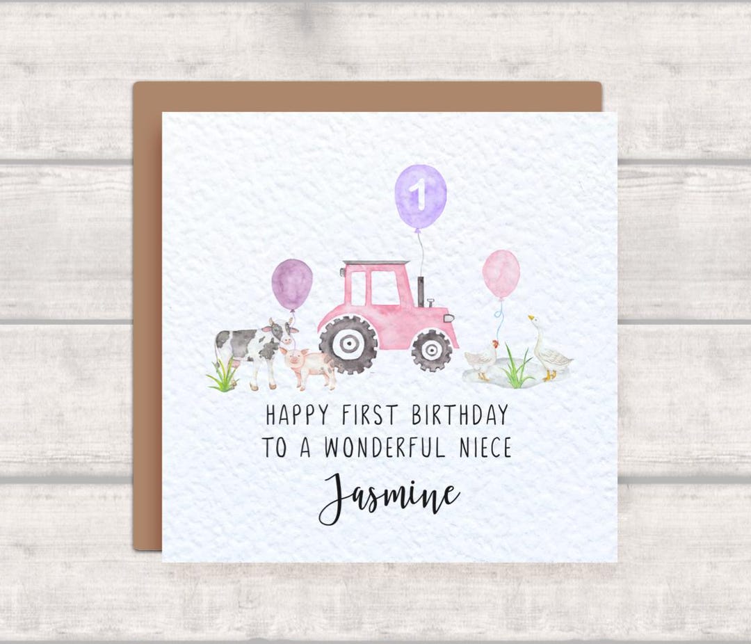 NIECE 1st Birthday Pink Tractor Card - Happy First Birthday to a ...