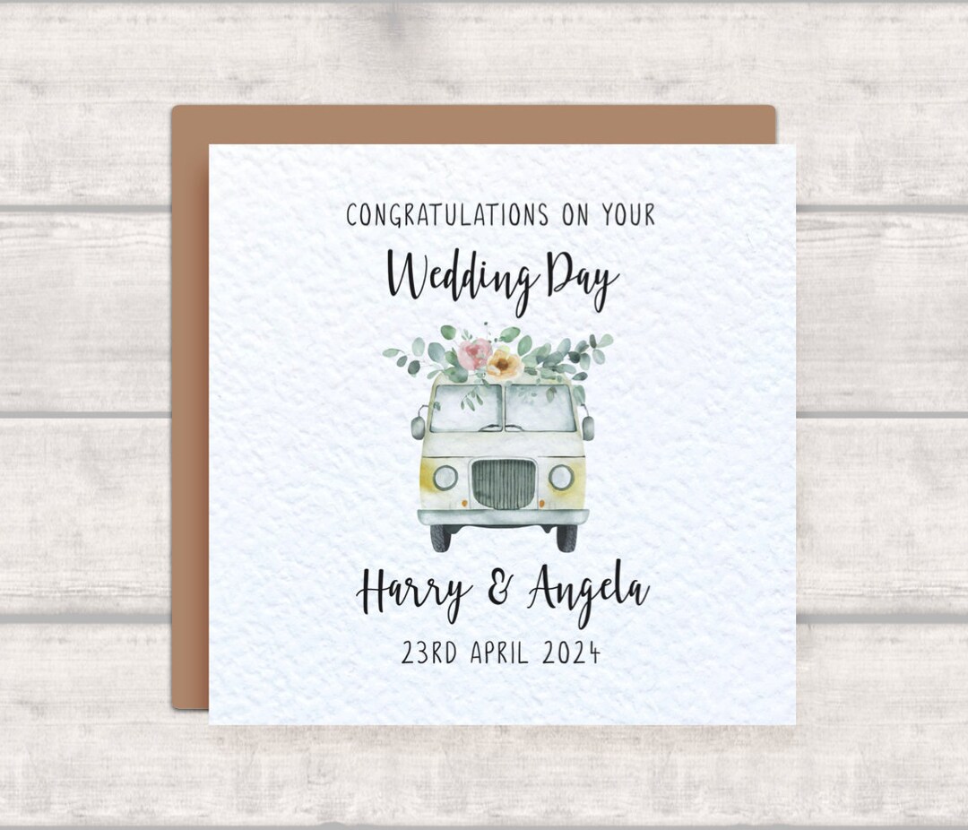 Personalised Camper Van Wedding Card Watercolour Wedding Card for ...
