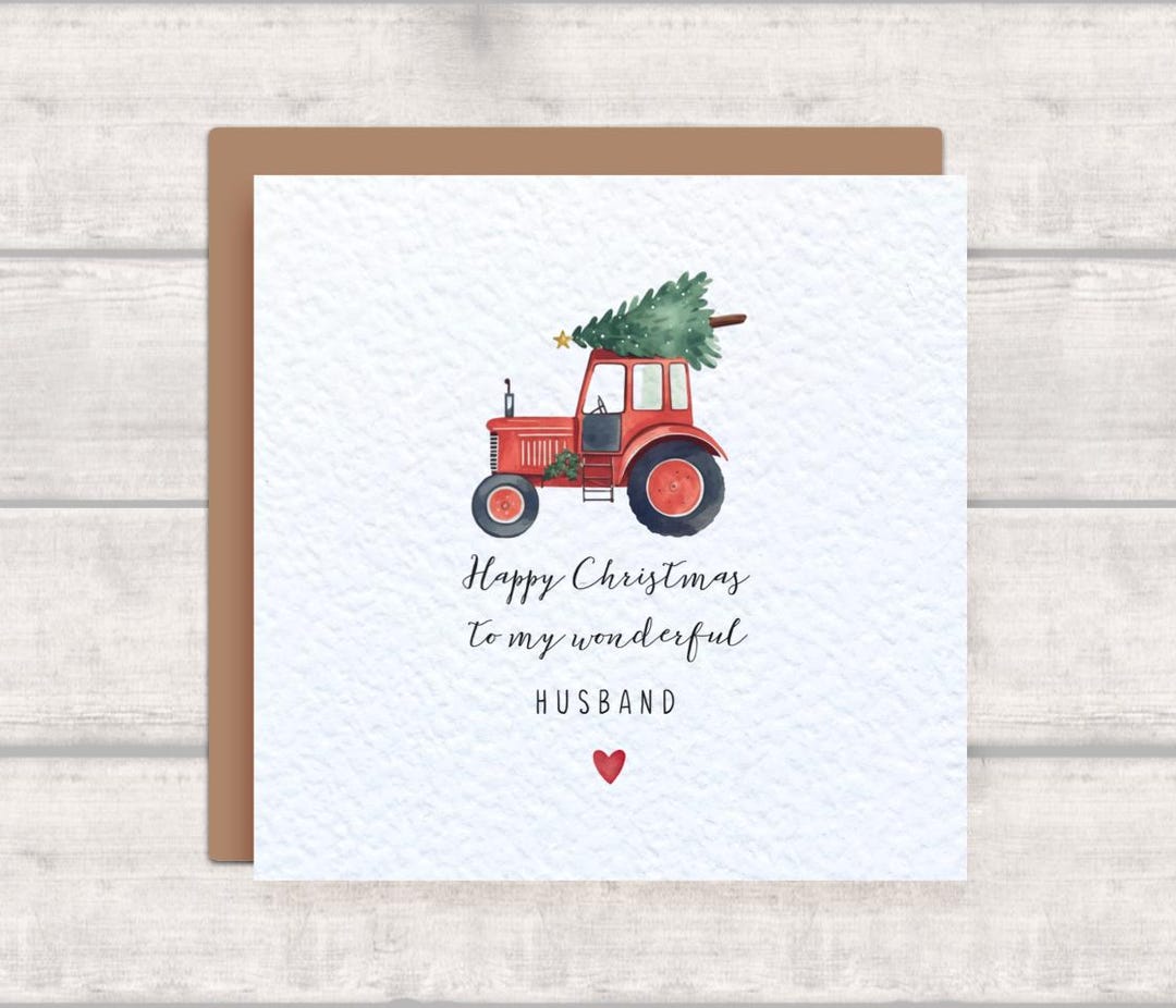 Watercolour Red Tractor Christmas Card for Husband Happy Christmas to ...