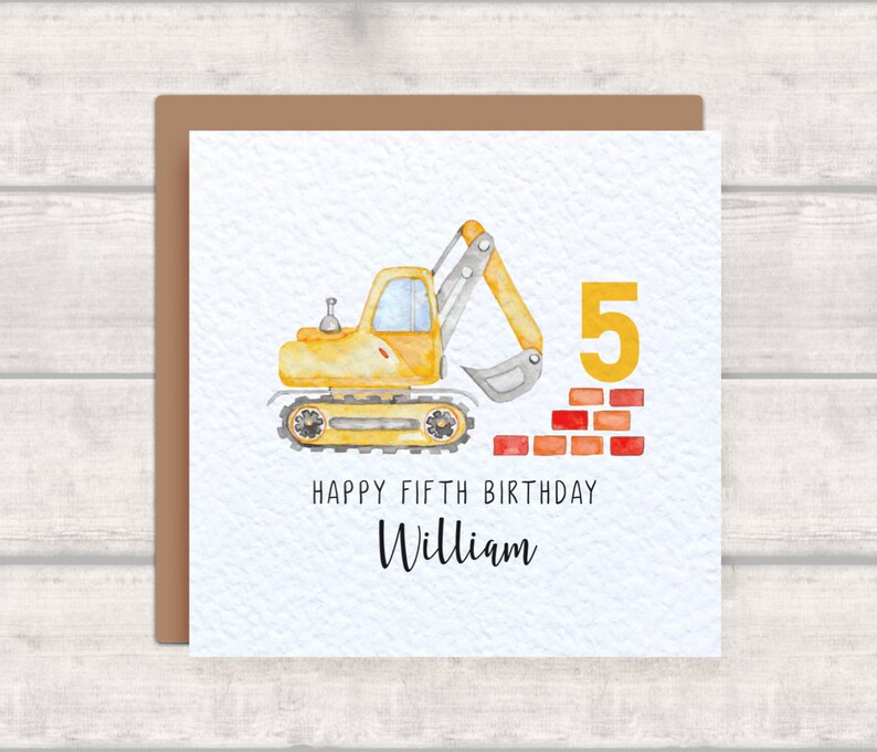 5th Birthday Card With Construction Vehicle / Digger - Personalised ...