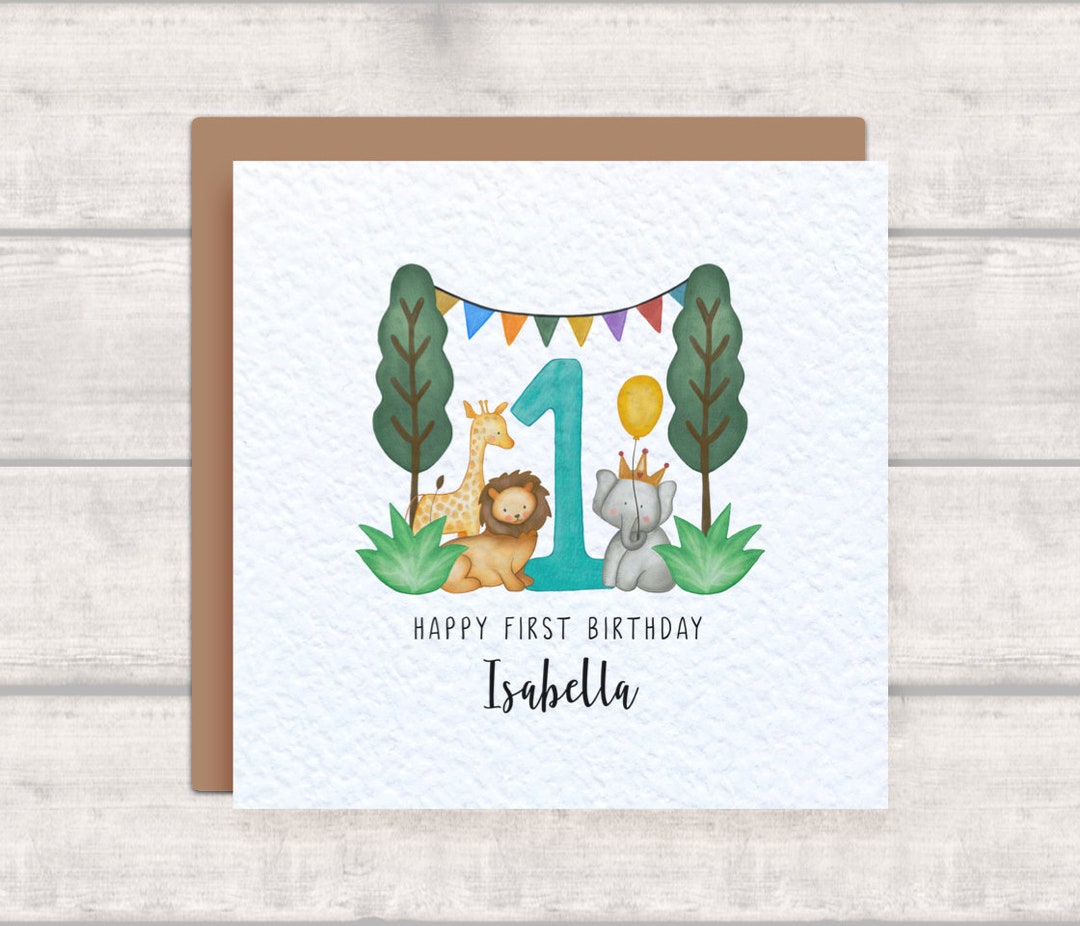 Personalised Jungle Animal 1st Birthday Card - Happy First Birthday ...