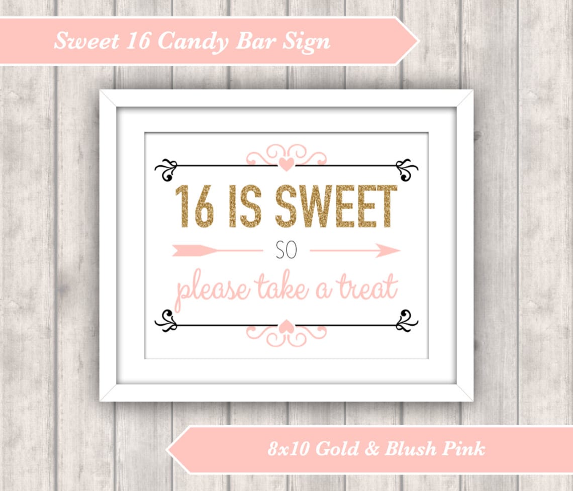 INSTANT DOWNLOAD Printable Sweet 16 Candy Bar Sign Dessert Bar Take a ...