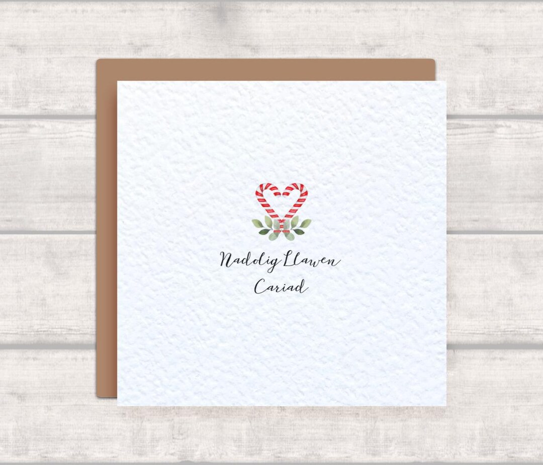 WELSH Minimalist Heart Christmas Card - Nadolig Llawen Cariad - Simple ...