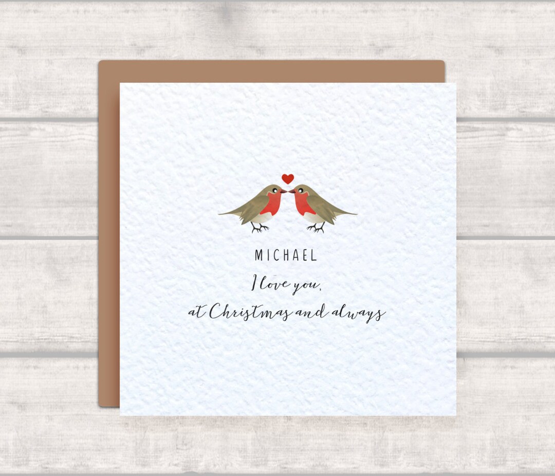 Personalised I Love You Christmas Card With Robins for Boyfriend ...