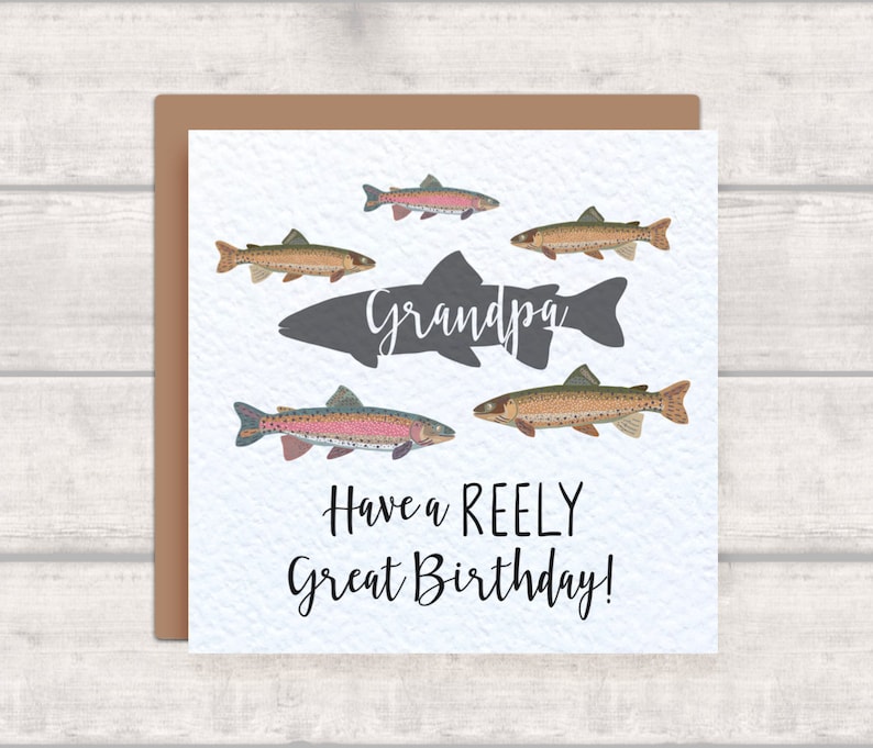 Fishing Birthday Card for Grandpa Fisherman With Rainbow Trout - Etsy