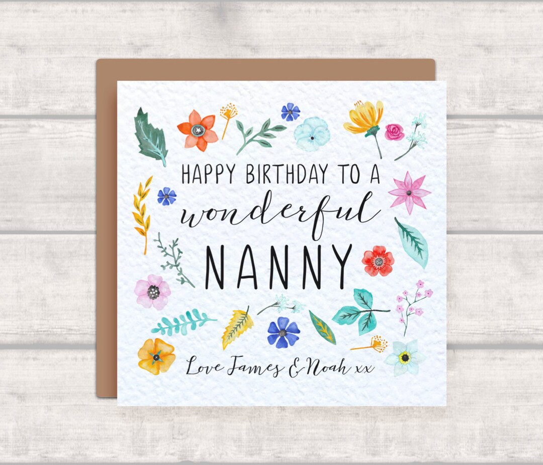 Personalised Birthday Card for NANNY Card From Grandchildren Floral ...