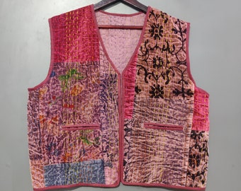 Cutwork Kantha Vest Coat, Indian Handmade Patchwork Cotton Vest Jacket ...