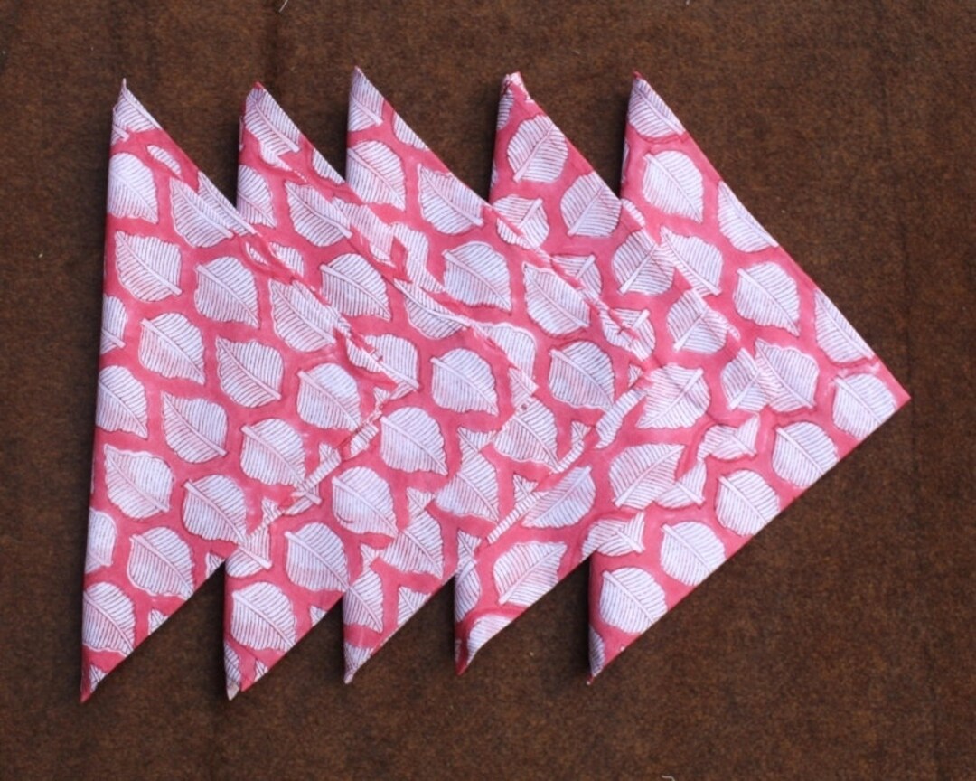 Hand Block Print Cotton Cloth Napkins, Set of 5, Leaf Design - Etsy