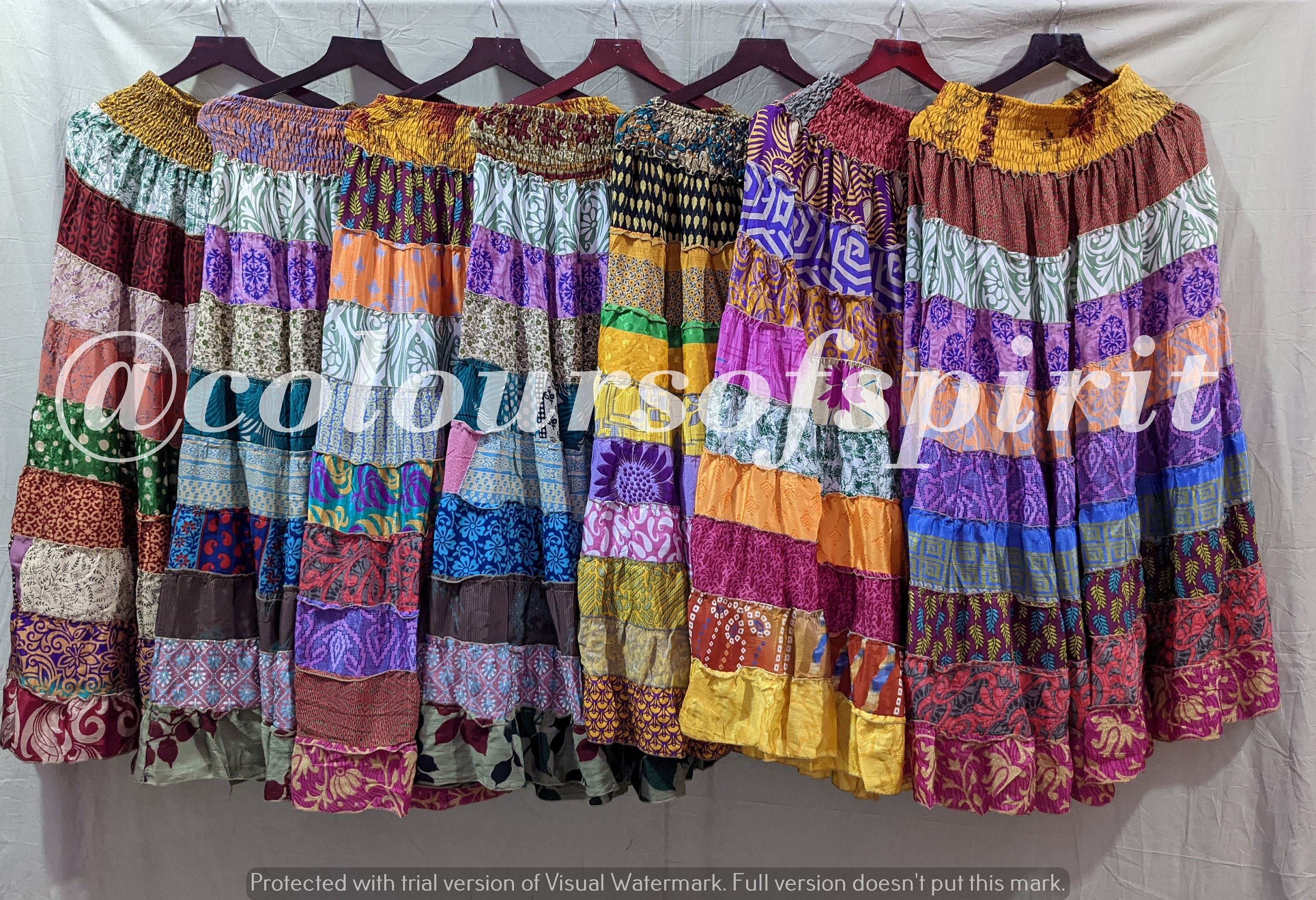 Free Size Patchwork Skirt Multi-layer Skirt Elastic Long Skirt - Etsy