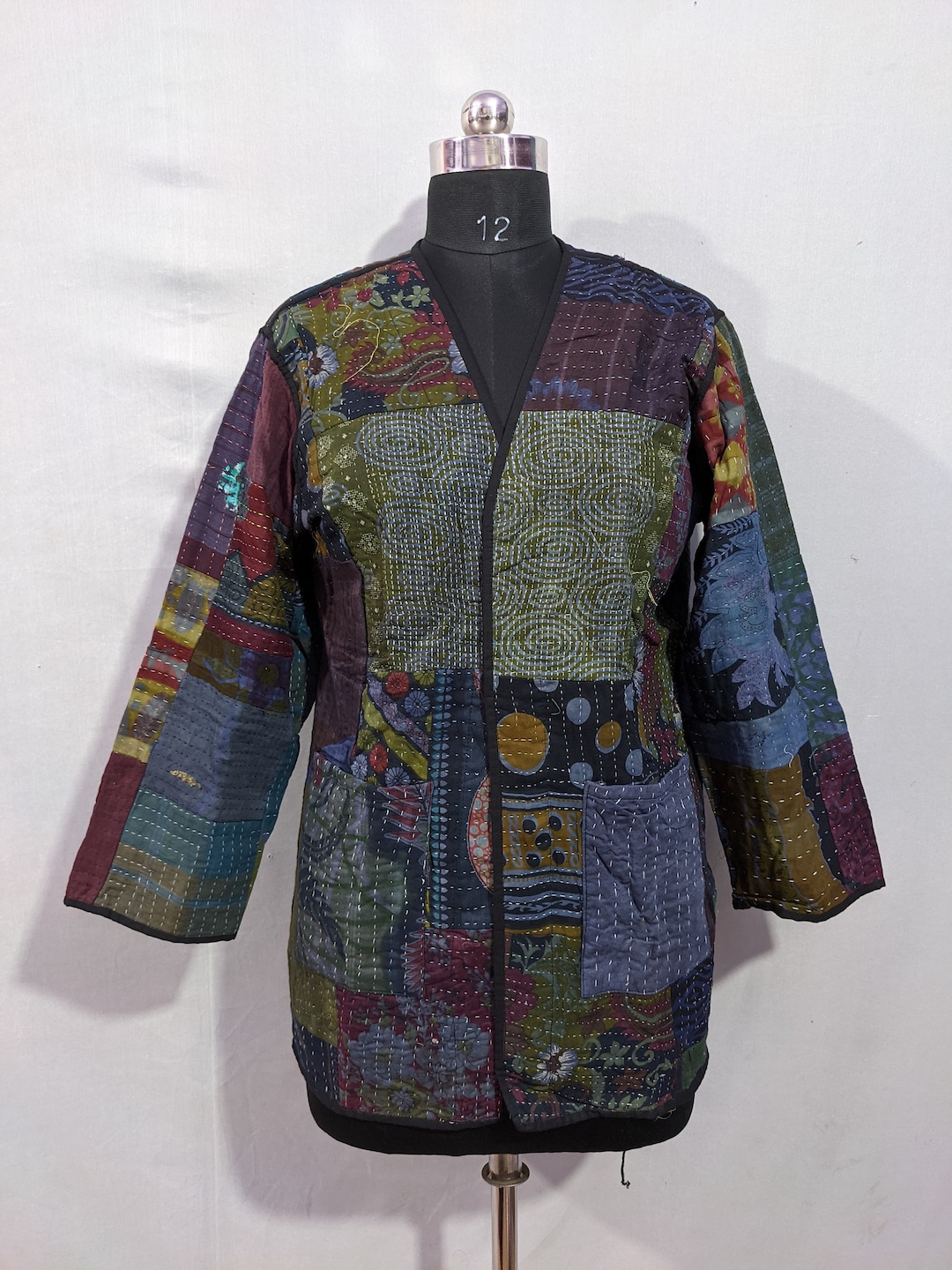 Multi Patchwork Kantha Coat, Bomber Jacket, Hand Quilted Jacket, Boho ...