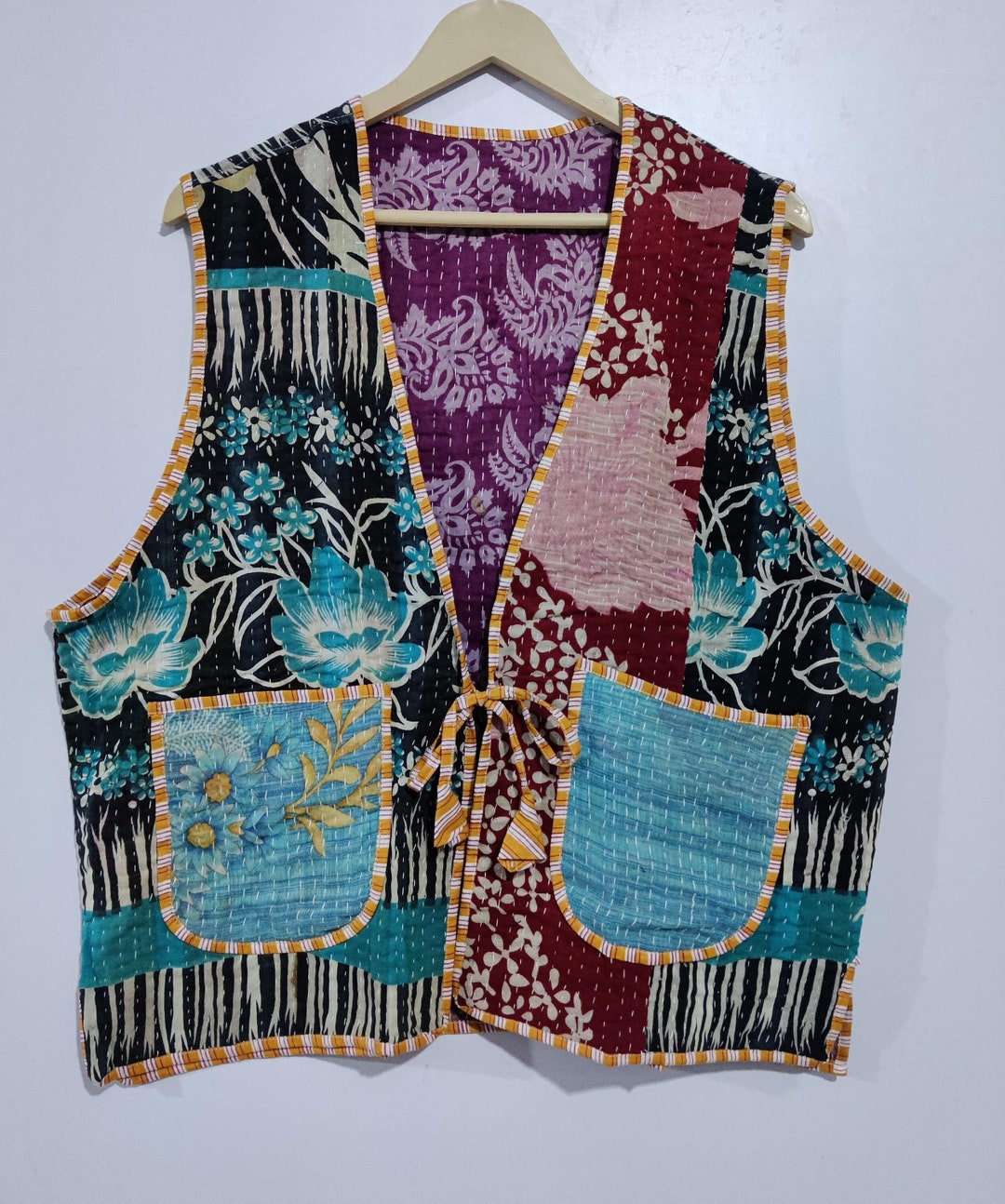 Kantha Waistcoat,reversible Kantha Jacket, Vintage Kantha Jacket ...
