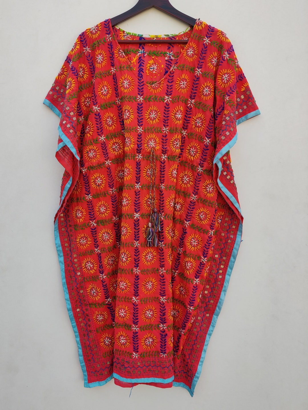 Multicolored Hand Embroidered Phulkari Kaftan Gypsy Fashion - Etsy