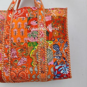 Quilted Patchwork Tote Shoulder Patch Bag Cotton Handprint Floral Eco ...