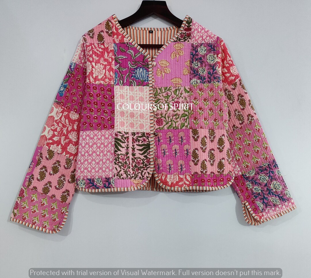 Pink Color Handmade Patchwork Jackets Indian Cotton Handmade Winter