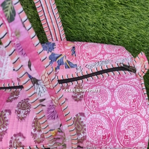 Quilted Duffle Tote Shoulder Patch Bag Cotton Handprint Floral Eco ...