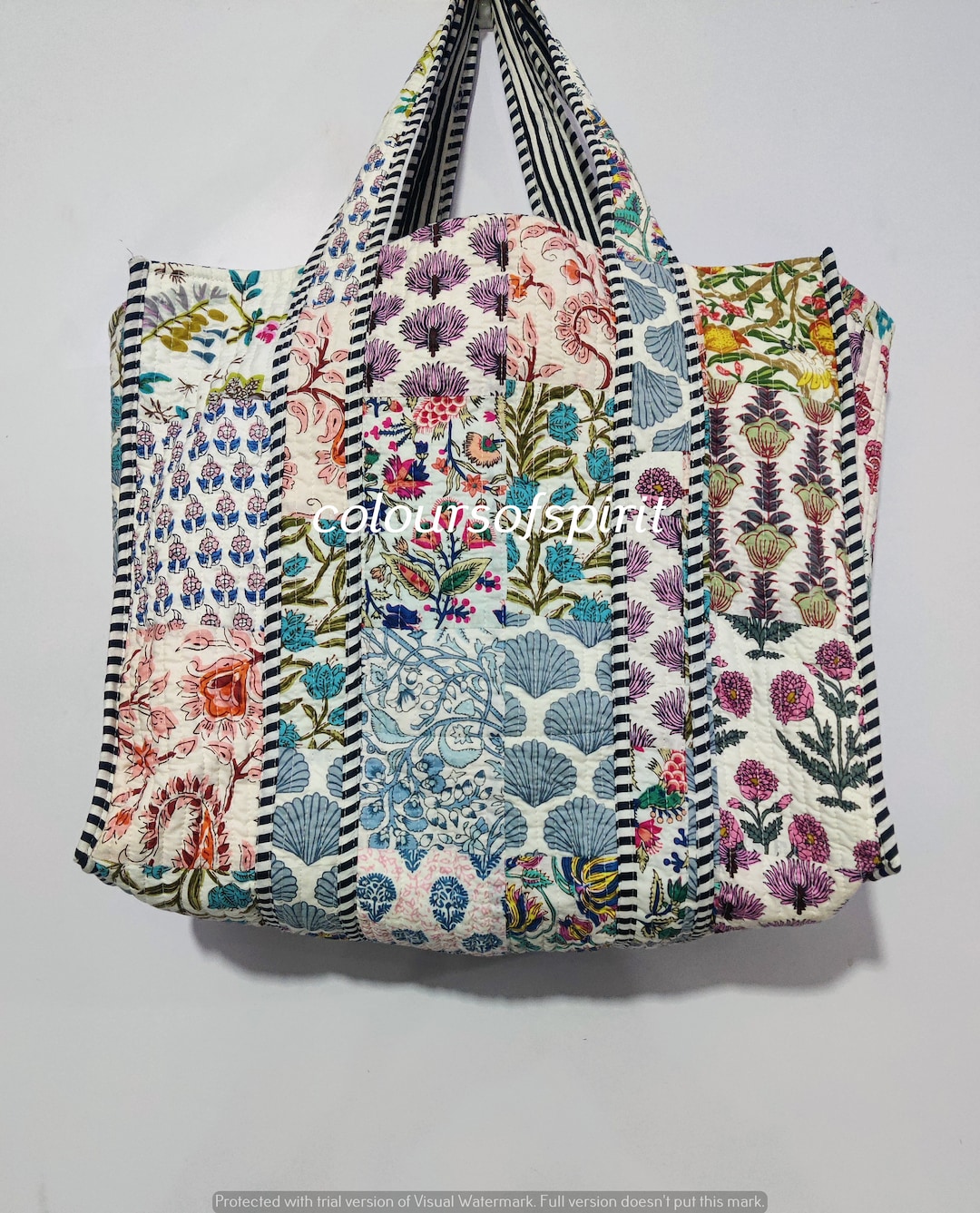 Quilted Patchwork Tote Shoulder Patch Bag Cotton Handprint Floral Eco ...