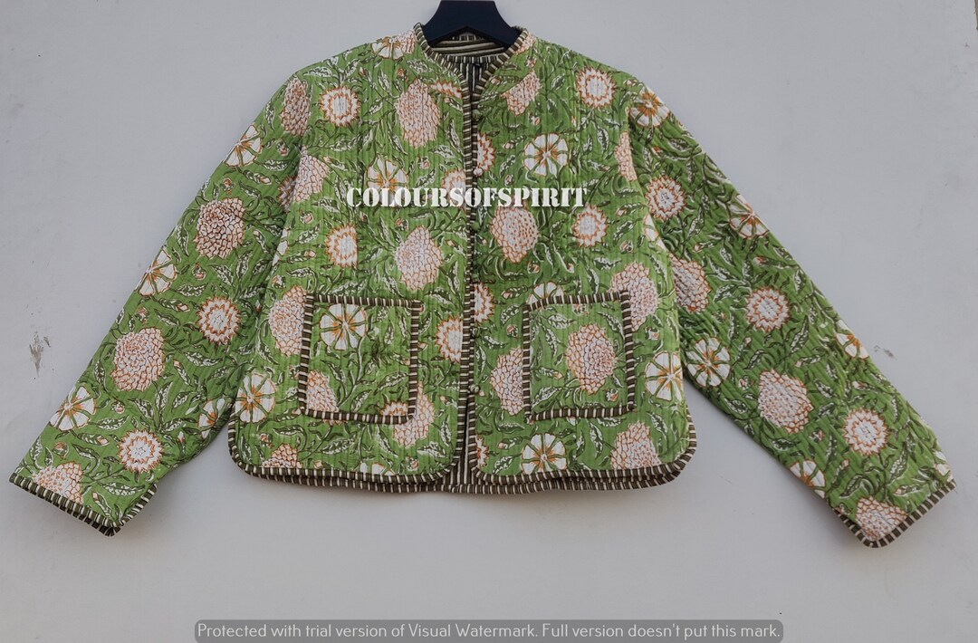 Cotton Women's Quilted Jacket Block Printed Boho Style Quilted Handmade ...