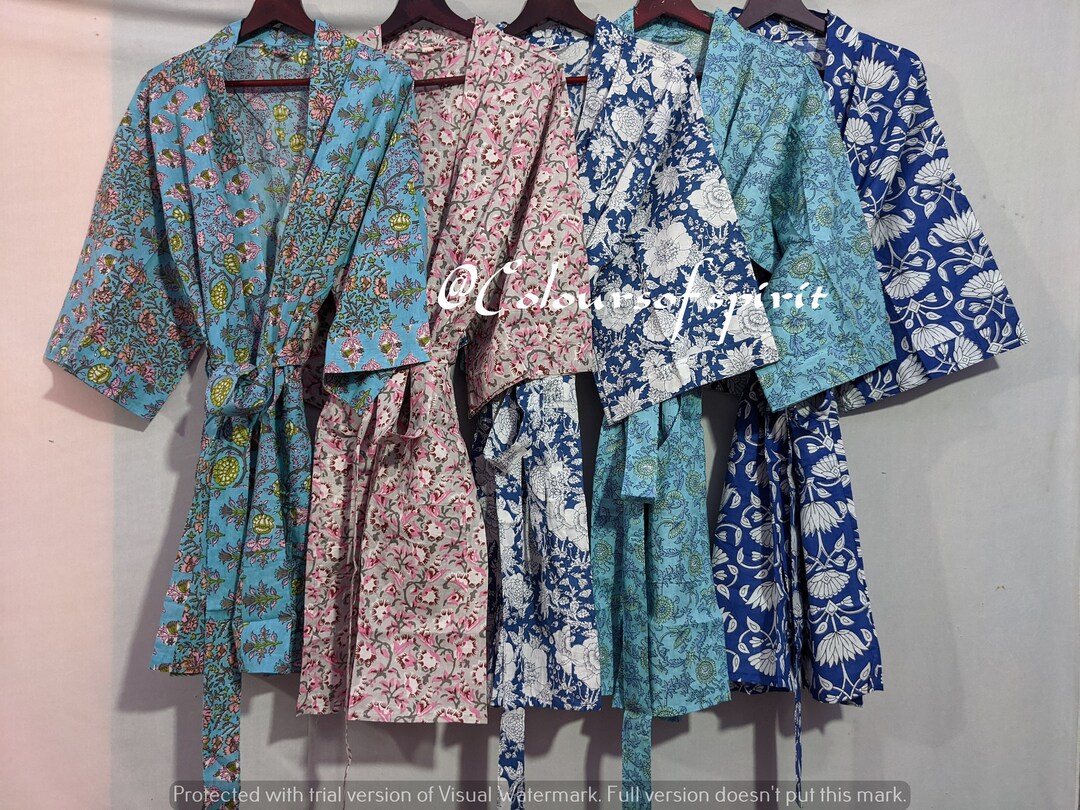 Beautiful Cotton Kimono Dress Bath Robe Kimono Hand Block Printed ...