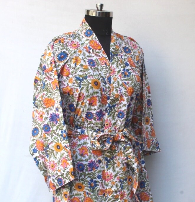 Hand Block Print Kimono Robe Ethnic Robe Changing Gown Body | Etsy
