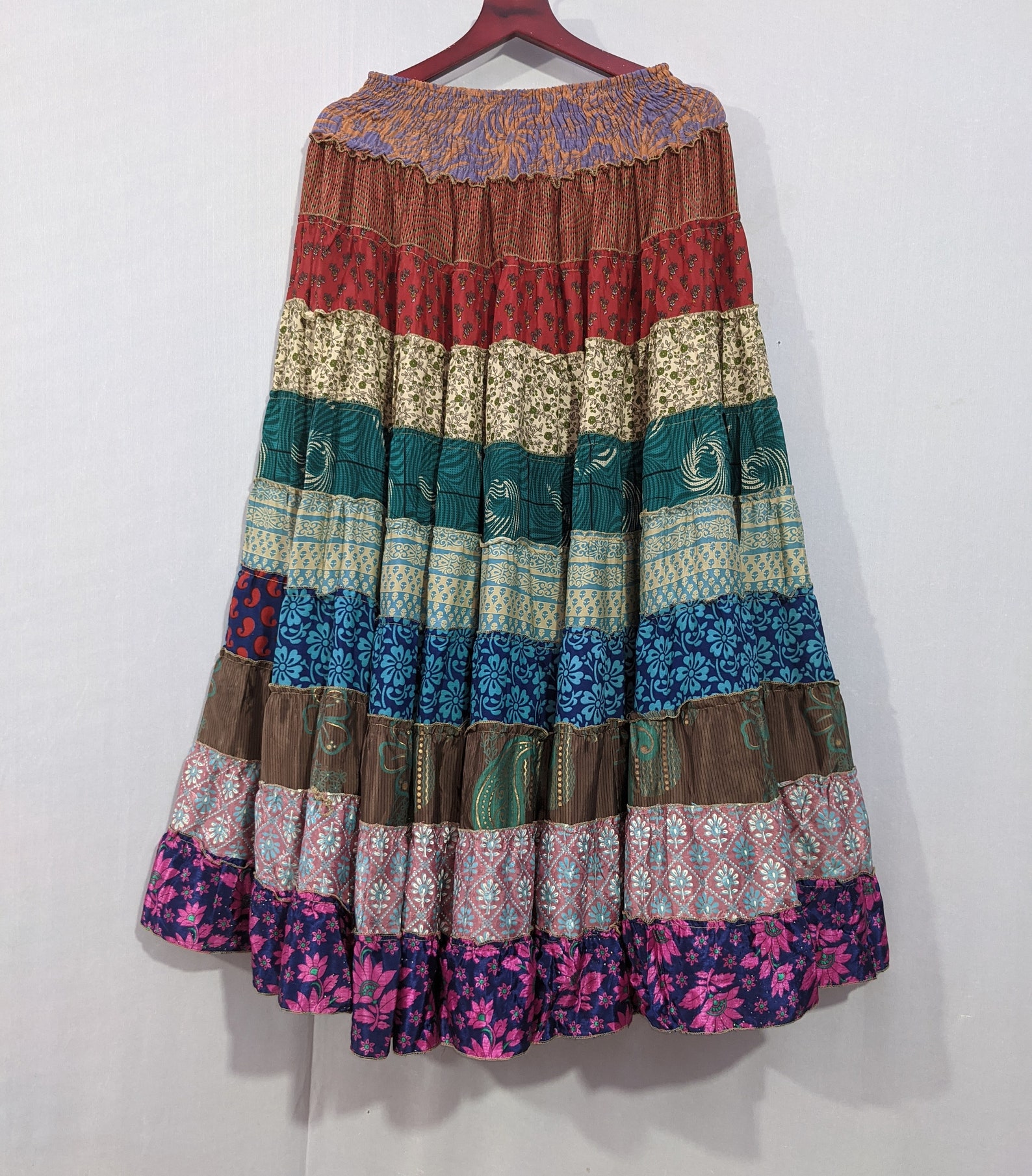 Free Size Patchwork Skirt Multi-layer Skirt Elastic Long Skirt | Etsy