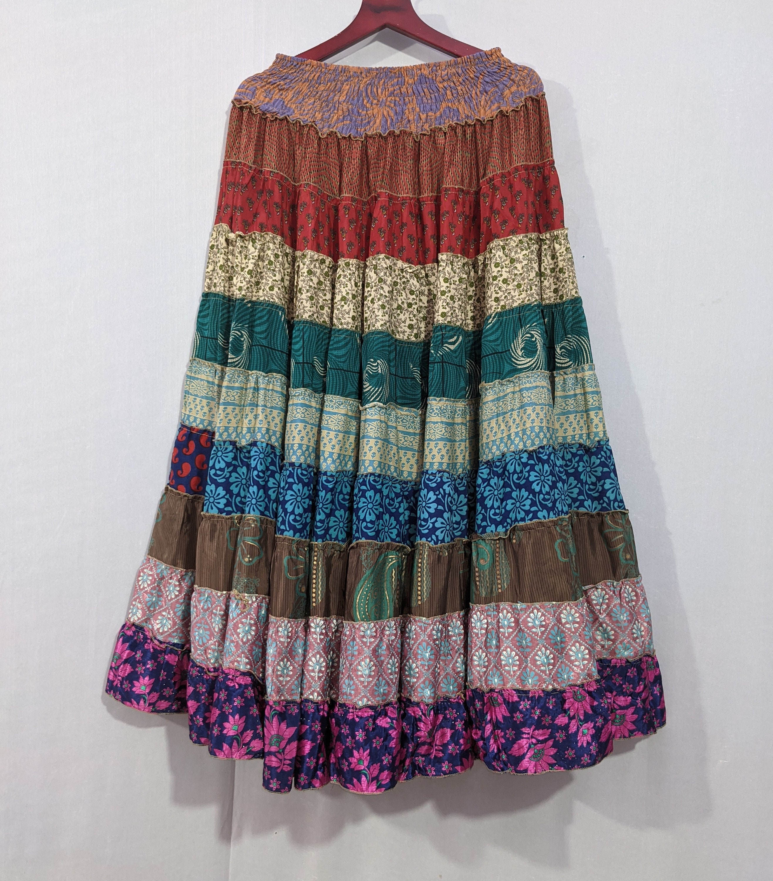 Free Size Patchwork Skirt Multi-layer Skirt Elastic Long Skirt - Etsy