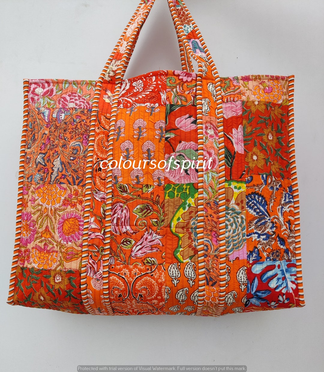 Quilted Patchwork Tote Shoulder Patch Bag Cotton Handprint Floral Eco ...