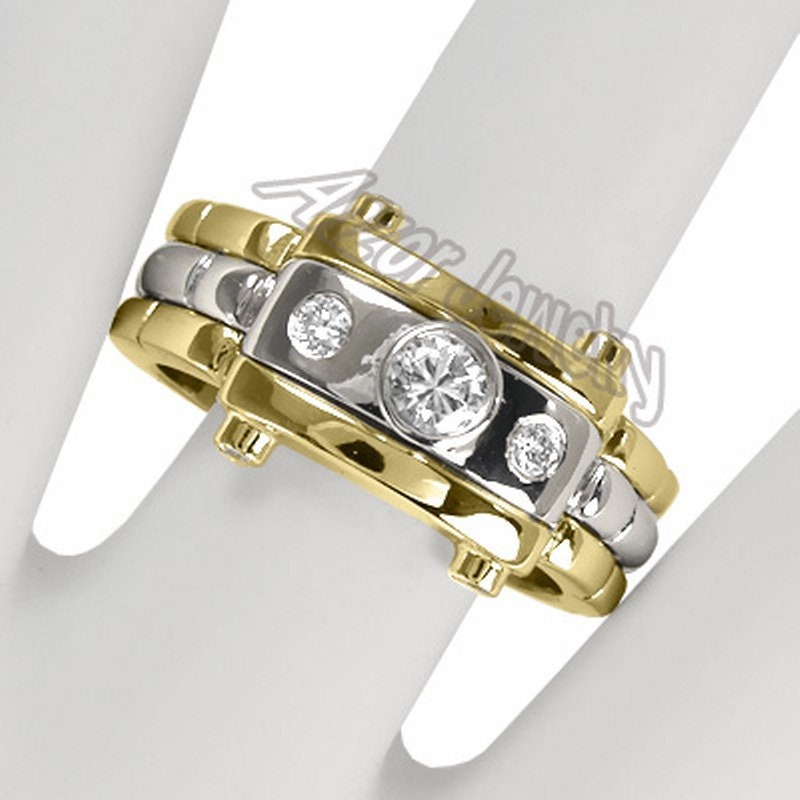 Men's 18k Solid Two-tone Gold Burnish Set Diamond Ring - Etsy