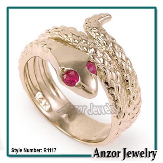14k Solid Rose Gold Snake Ruby Eye Serpent Ring - Etsy