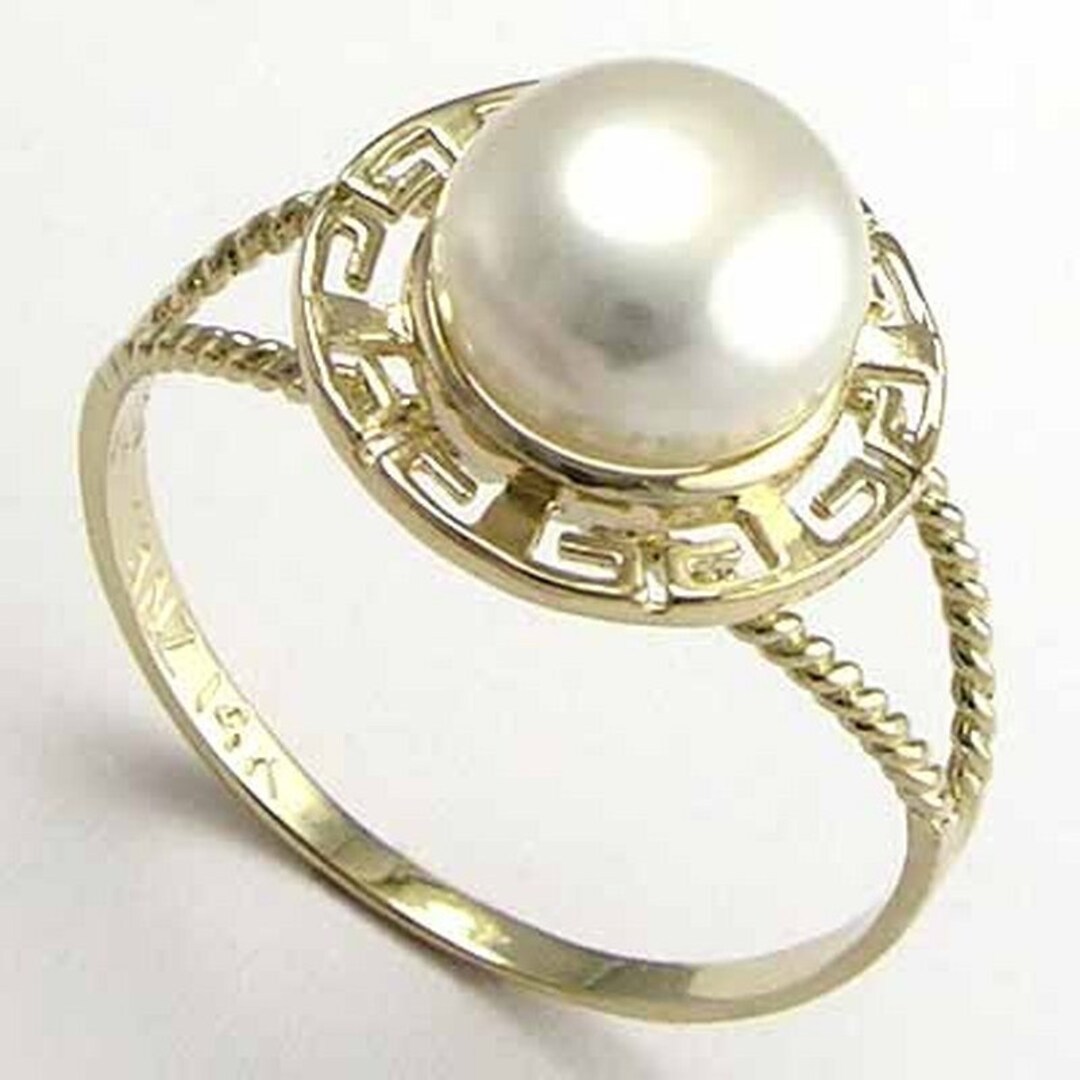 14k Gold White Pearl Greek Design Ring - Etsy