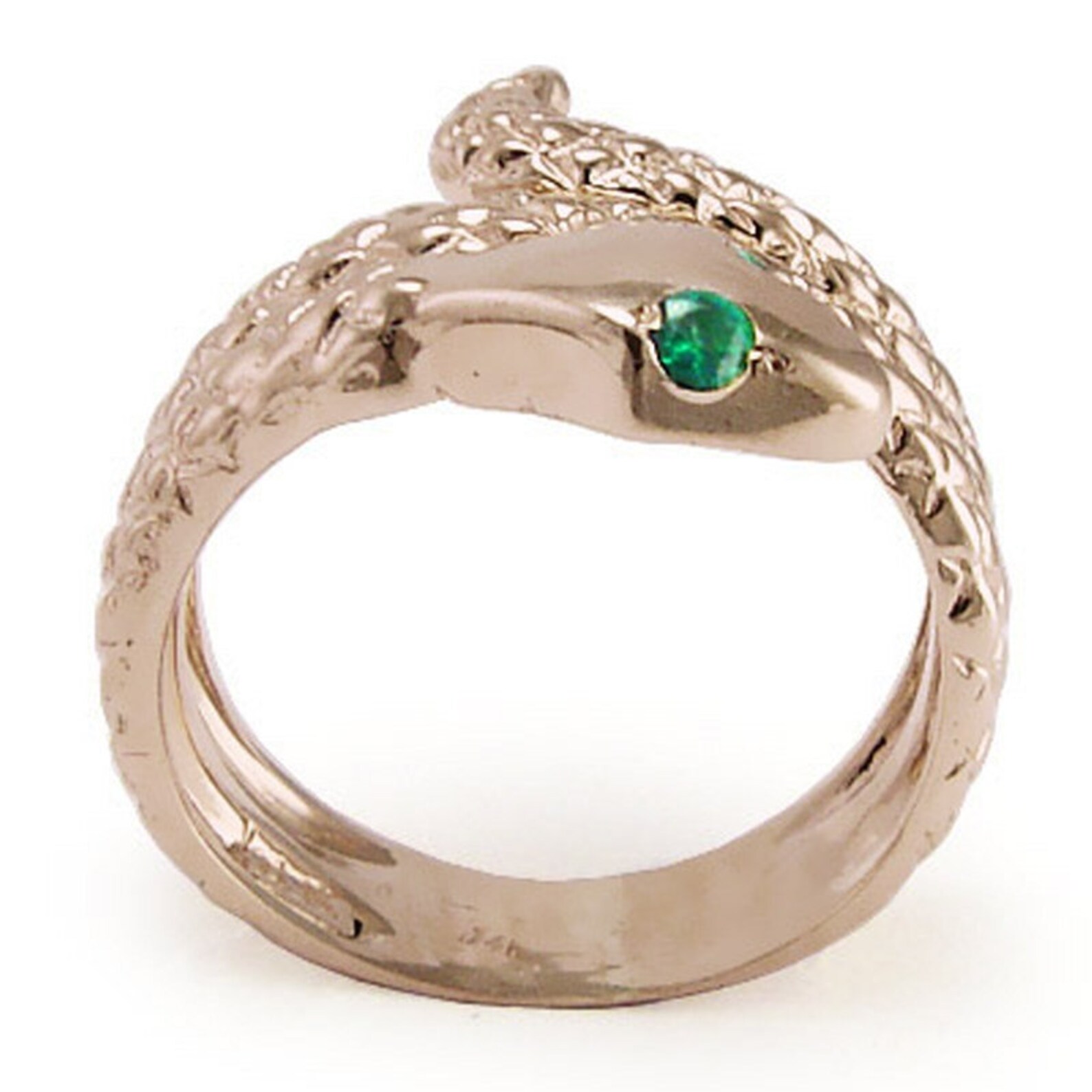 14k Solid Rose Gold Snake Emerald Eye Serpent Ring - Etsy