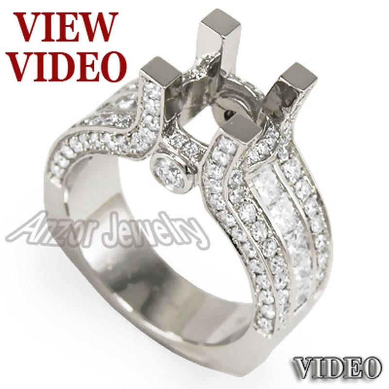 950 Platinum Wide Semi Mount Diamond Engagement Ring Pave Setting. - Etsy