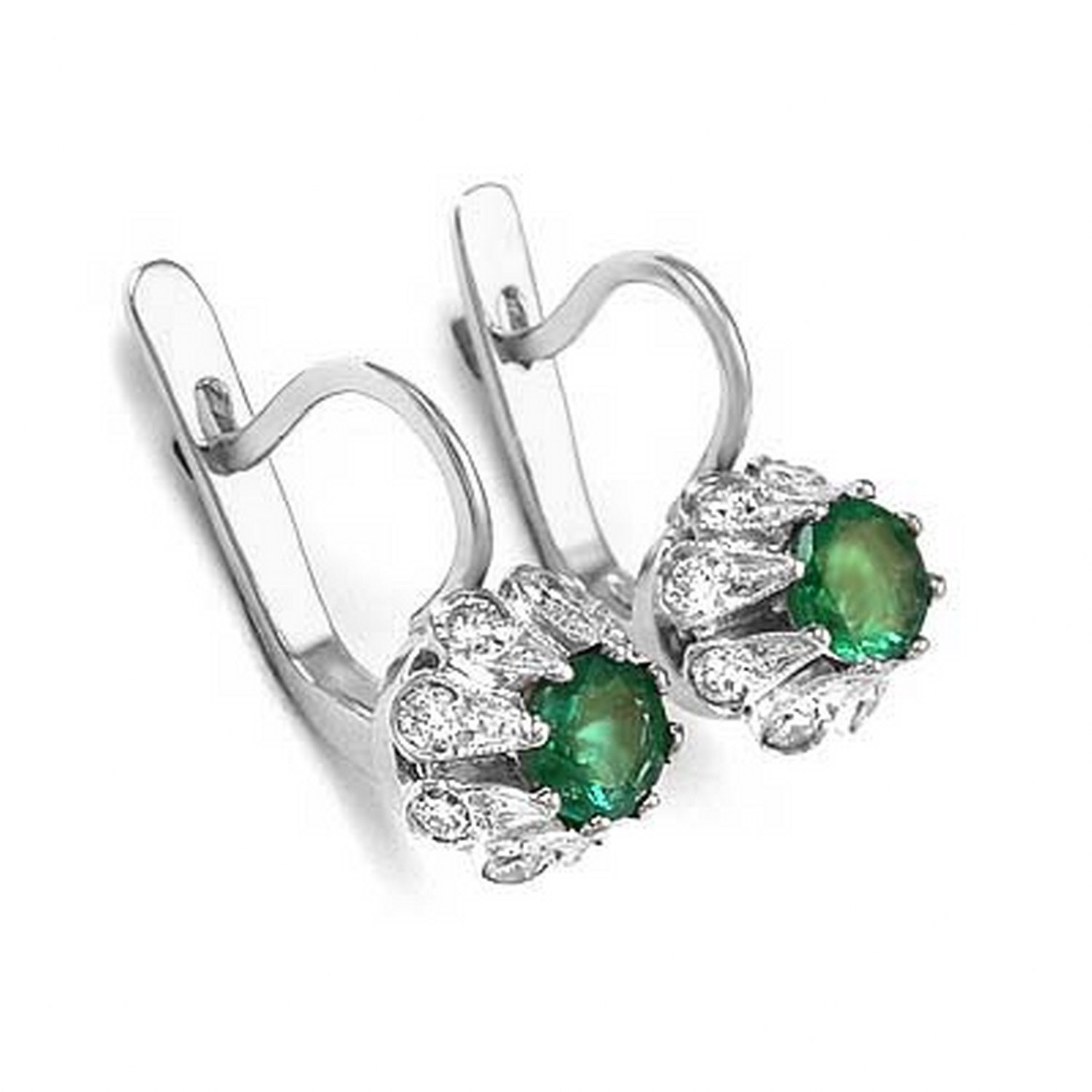 Russian Style 1.40 Cwt Emerald and .70 Cwt Diamond Malinka Earrings in Solid 14k White Gold - Etsy