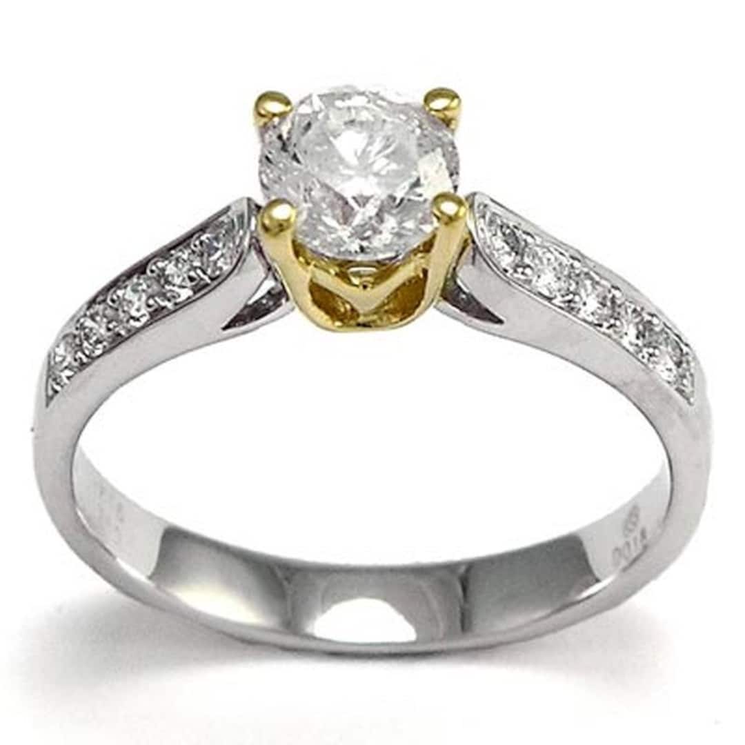 18k Two-tone White Gold Diamond Solitaire Engagement Ring - Etsy