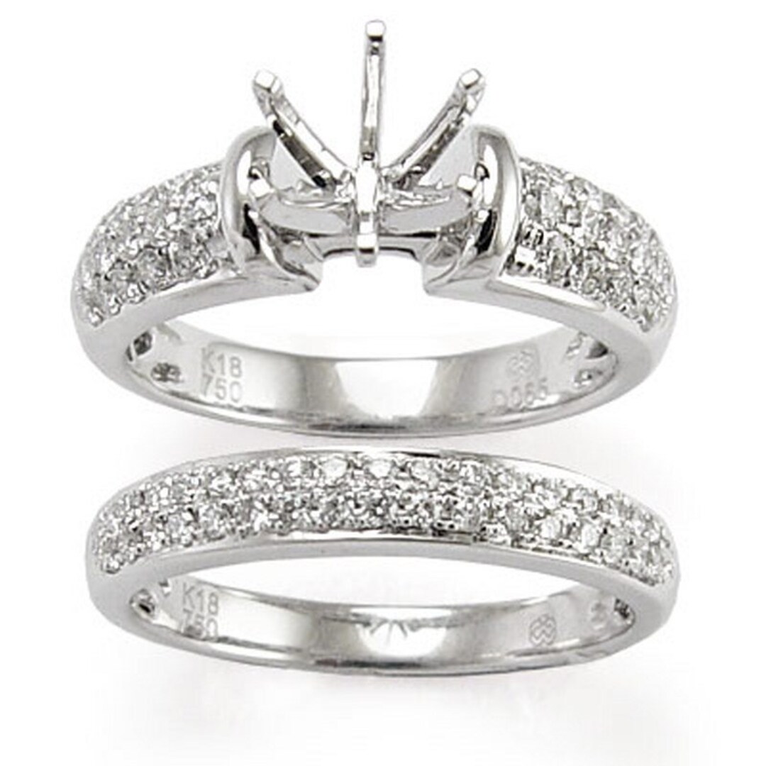 18k White Gold Diamond Engagement Ring Wedding Band Bridal Set - Etsy