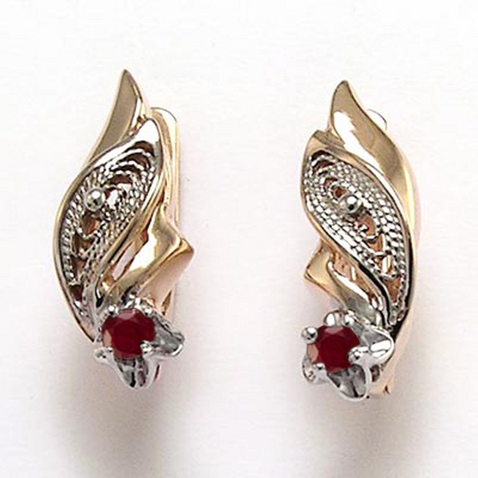 Russian Vintage Style 14k Solid Rose & White Gold Ruby Earrings #E1251 ...