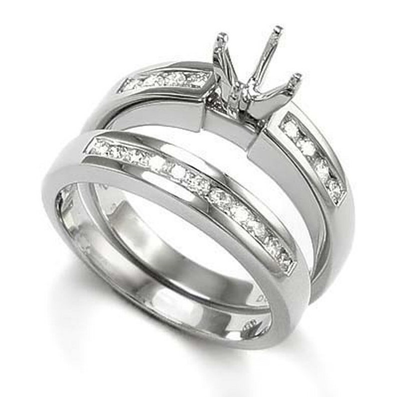 18k White Gold Diamond Engagement Ring Wedding Band Bridal Set #R847 - Etsy