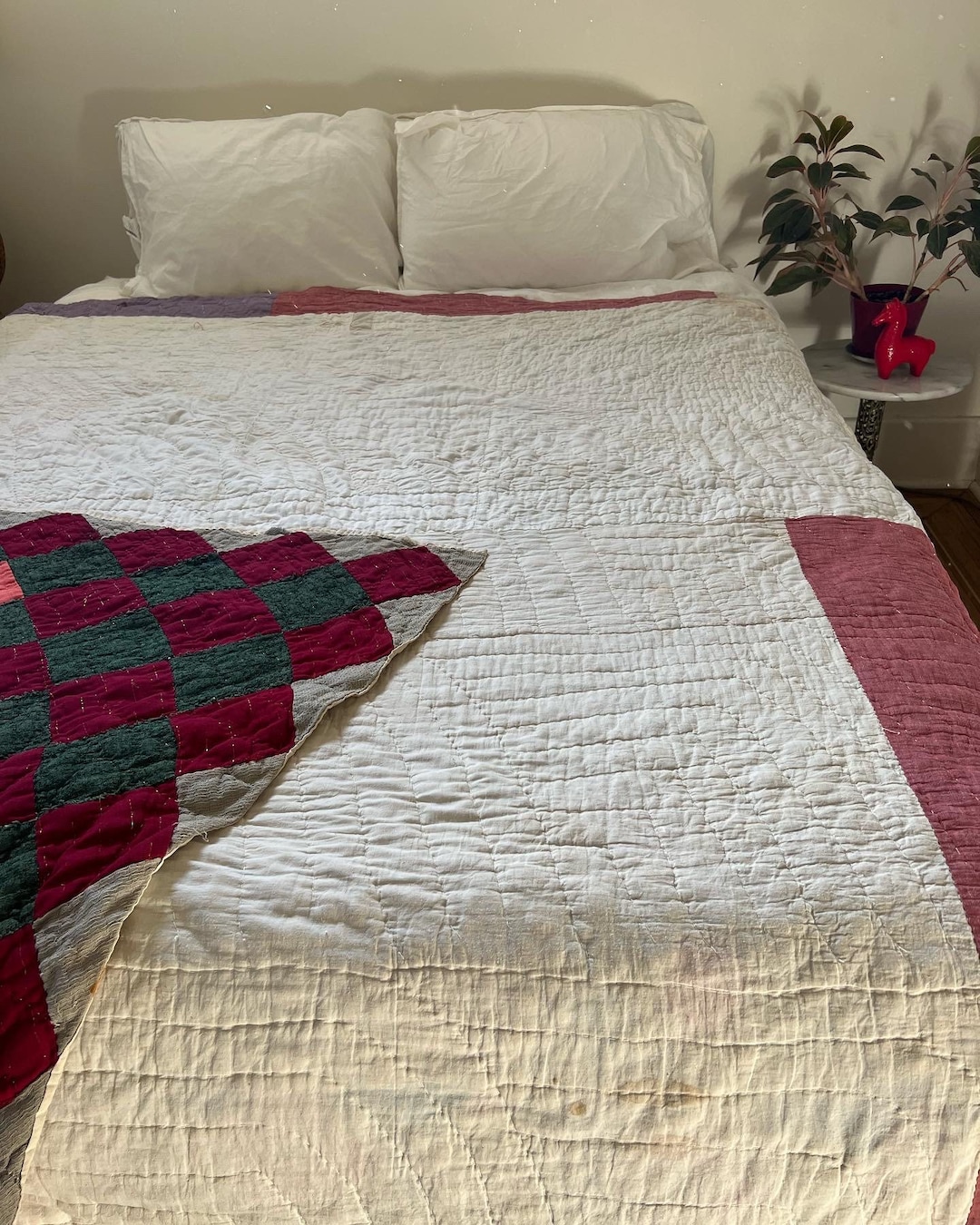 Vintage Double-sided White and Patch / Checked Quilt - Etsy