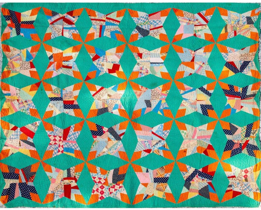 Vintage Star Quilt, With Teal Background - Etsy