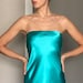 Strapless Turquoise Silk Satin Maxi Length Slip Dress,tube Top Dress ...