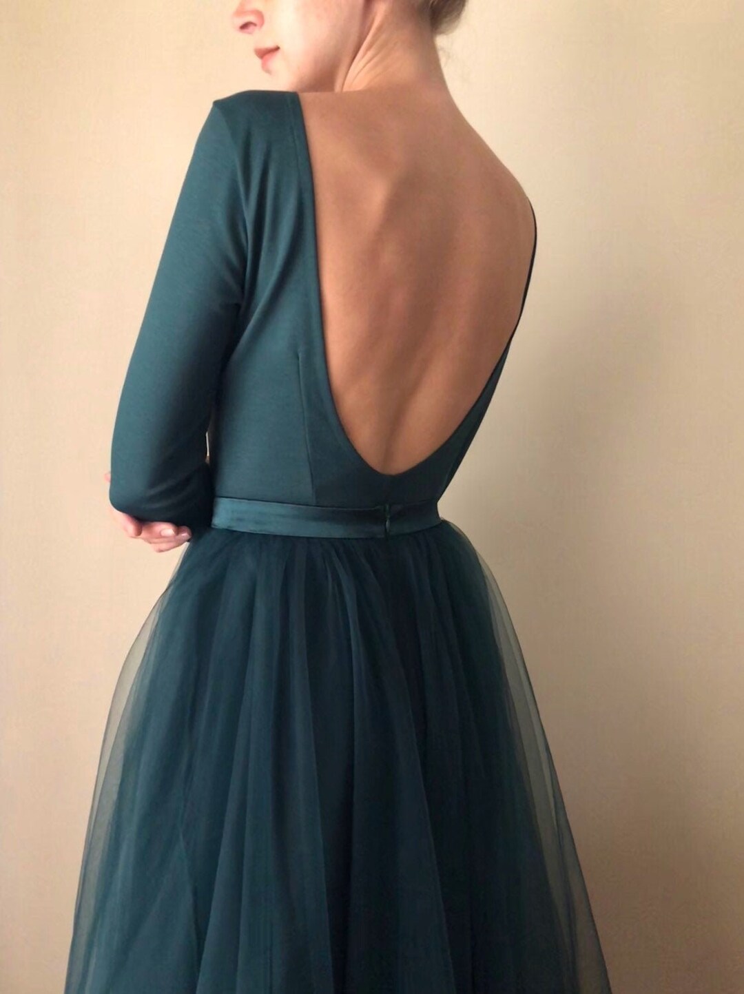 Green Low Back Top,with Sleeves,open Back Bridesmaid Blouse - Etsy