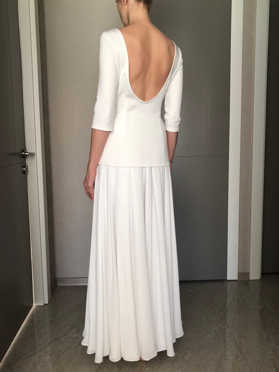 White Low Back Top,with Sleeves,open Back Bridesmaid Blouse,tango Top ...